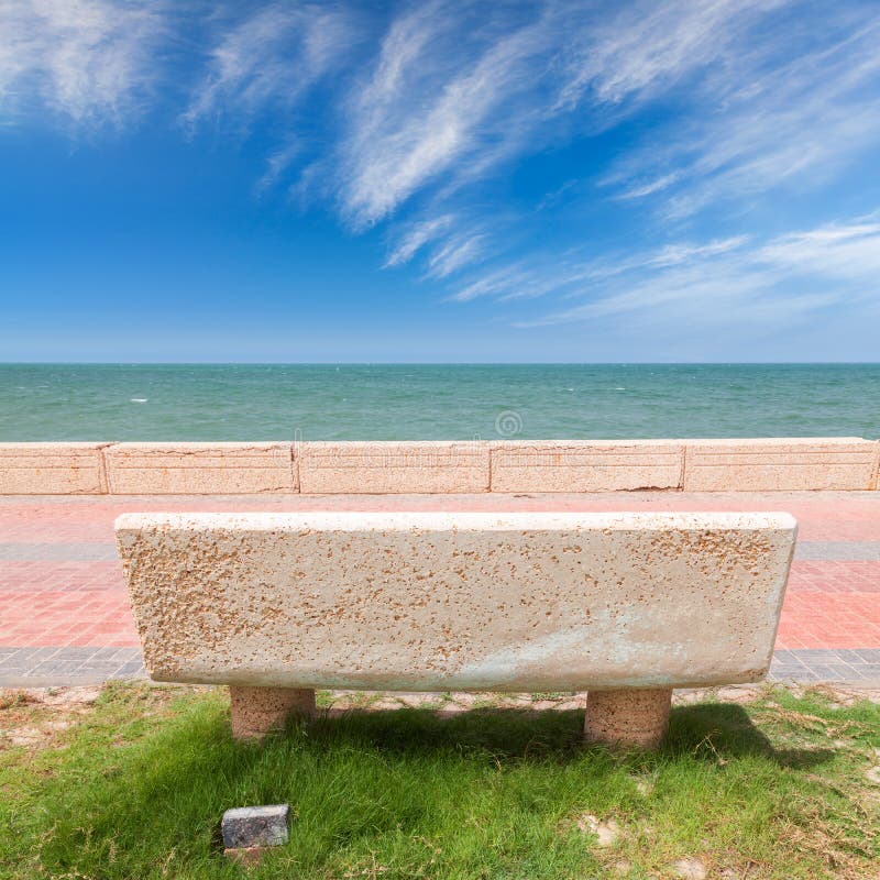 Stone Bench on Coast of Persian Gulf, Saudi Arabia Stock Photo - Image ...