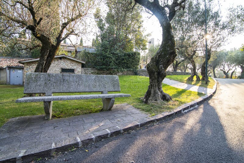 Stone bench in a park stock image. Image of landscape - 103054005
