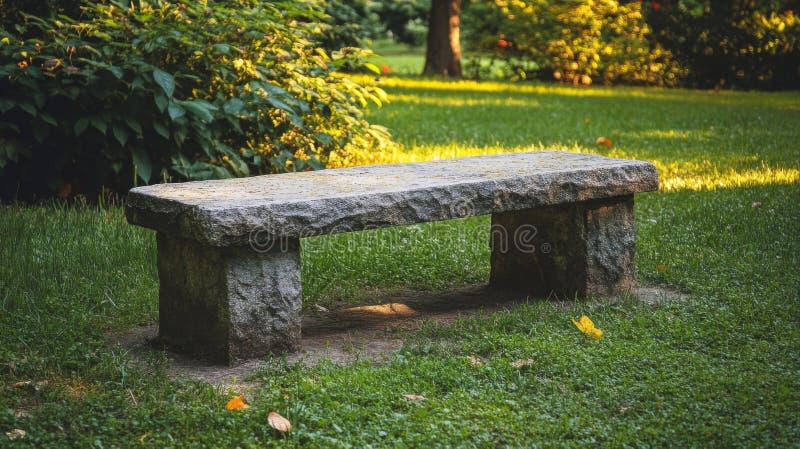 Stone Bench in a Lush Green Garden Stock Illustration - Illustration of ...