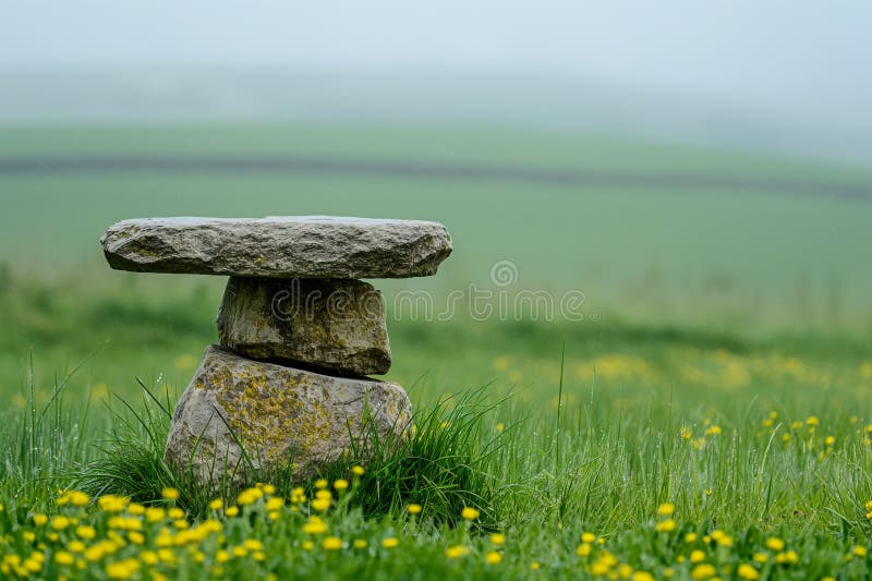 Stone Bench in a Meadow with Yellow Flowers. Stock Illustration ...