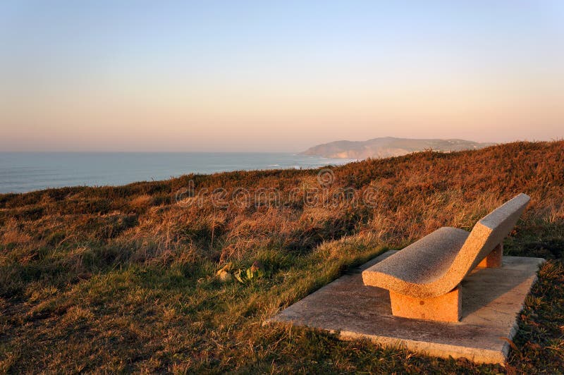 Bench at Sunset with View of Azkorri Beach in Getxo Stock Image - Image ...