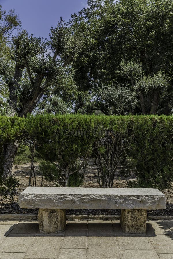 Stone Bench in Park Vertical Stock Image - Image of vertical, outdoors ...