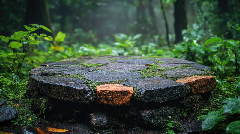A Stone Bench in a Serene Forest Environment Stock Image - Image of ...