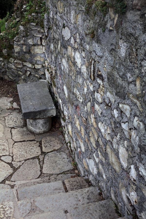 Stone Bench on a Stone Staircase in a Park Stock Photo - Image of ...
