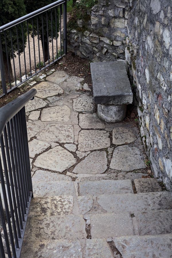 Stone Bench on a Stone Staircase in a Park Stock Photo - Image of bench ...