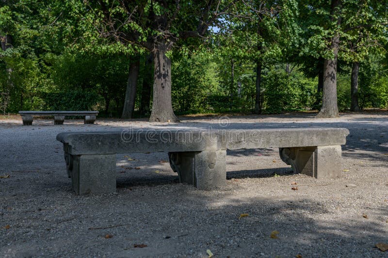 Stone Bench in the Summer Park Stock Photo - Image of beautiful, garden ...
