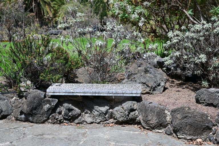 Stone Bench in the Botanic Garden Jardin Canario on Gran Canaria Island ...