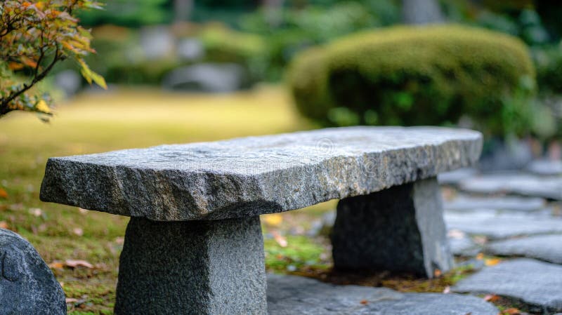 A Stone Bench in a Tranquil Garden Setting Stock Illustration ...