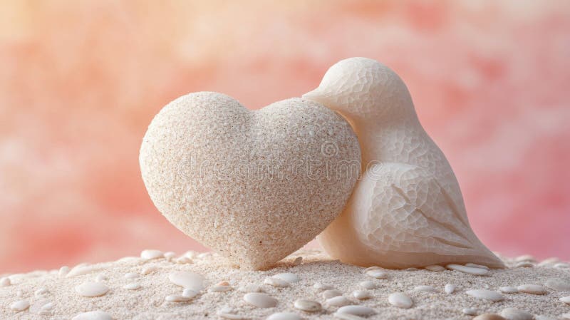 Stone Bird and Heart Symbolize Peaceful Love Stock Illustration ...