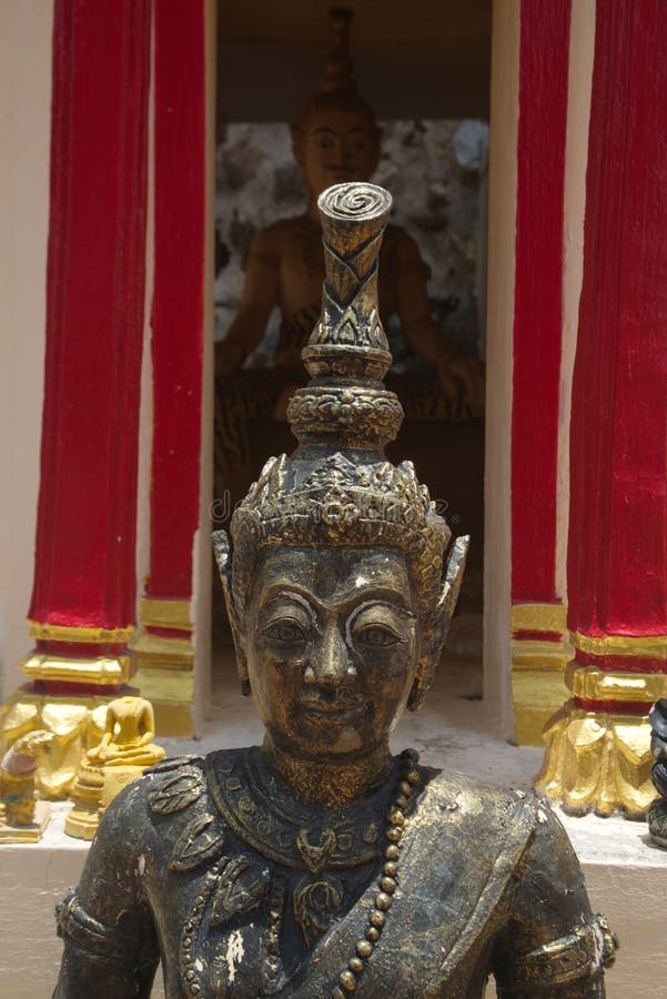 A Stone Black Statue of Hermit Decorated at Wat Pha Pathom Jedi. Stock ...