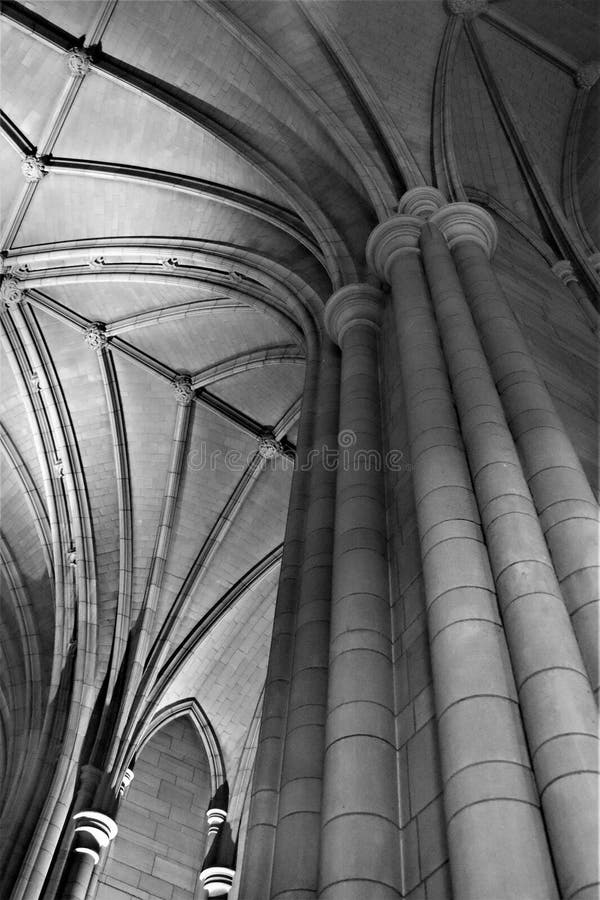 Stone Block Columns Running Up To Vaulted Ceiling Stock Photo - Image ...