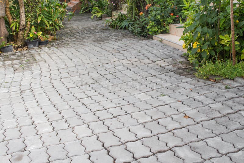 Stone Block Walk Path in the Roadside Stock Image - Image of green ...