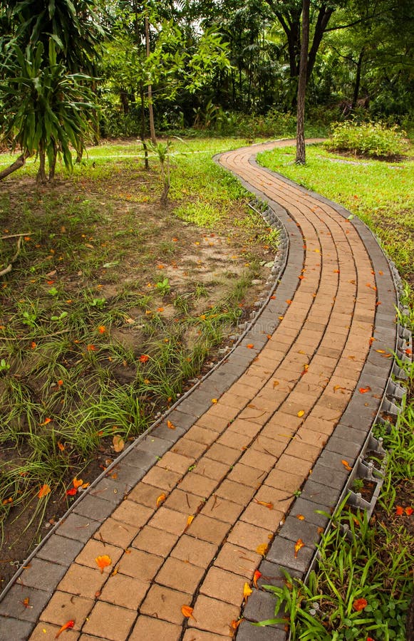 Brick walkway in the park. stock photo. Image of cube - 42535388