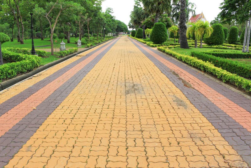 Stone Block Walk Path in the Park Stock Image - Image of background ...