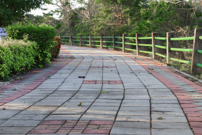 Stone Block Walk Path in the Park Stock Image - Image of grey, field ...