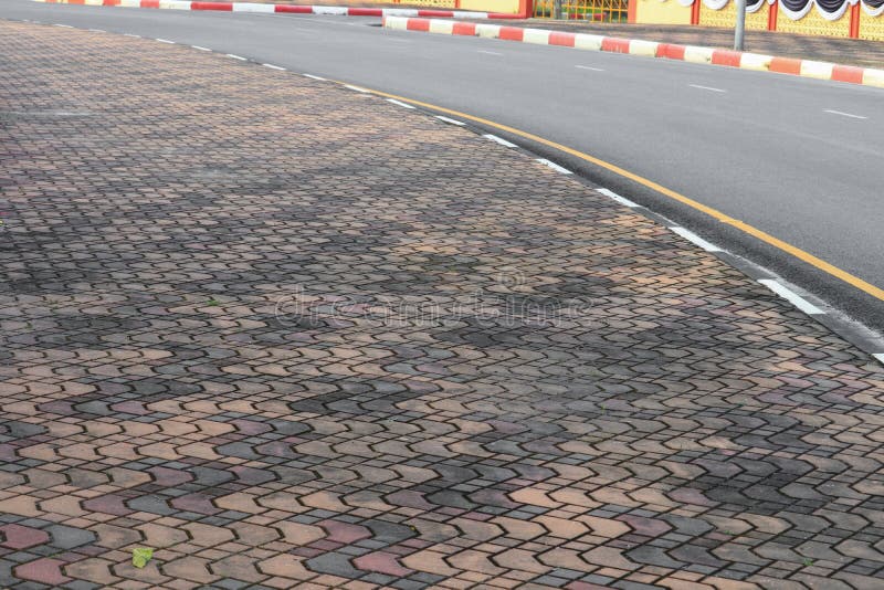 Stone Block Walk Path in the Roadside Stock Image - Image of brick ...