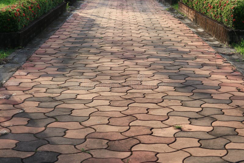 Stone Block Walk Path in the Roadside Stock Image - Image of green ...