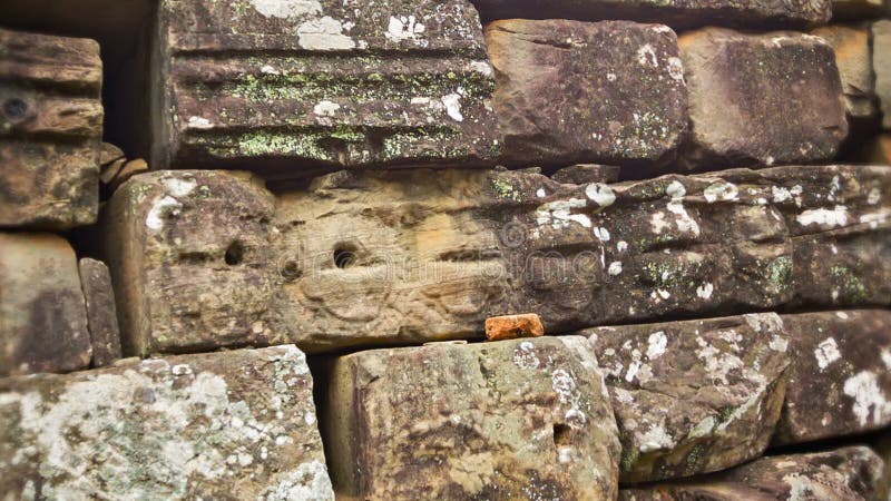 Stone Blocks from the Ancient Wall of the Temple. Angkor, Cambodia ...