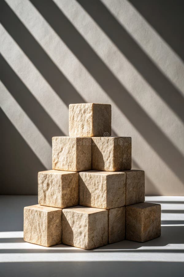 Stacked Stone Cubes with Dramatic Shadows in Artistic Indoor Setting ...