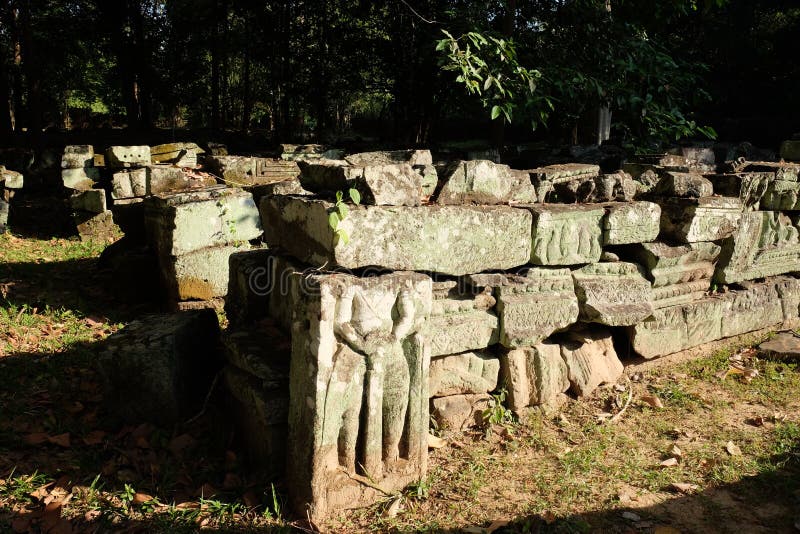 Stone Blocks of a Collapsed Medieval Building. Ancient Ruins Stock ...