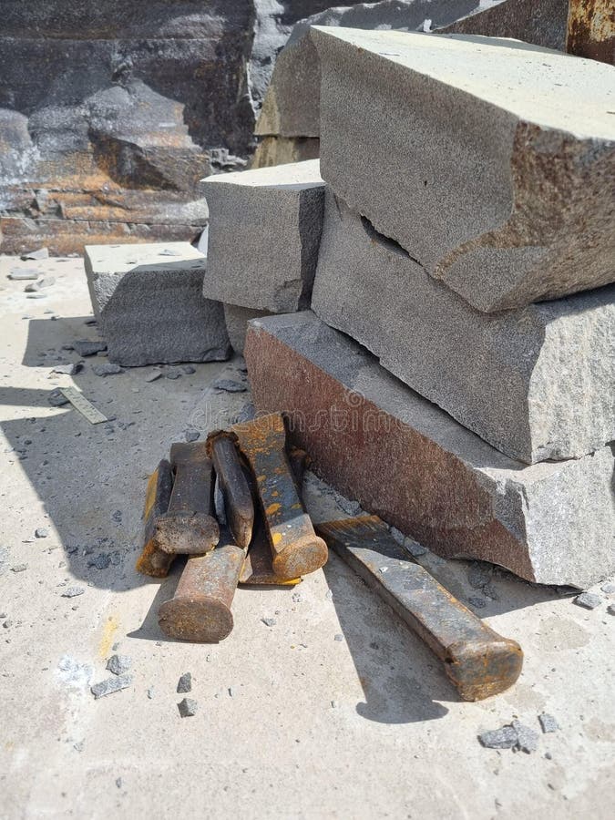 Stone Blocks and Tools at the Construction Site Stock Photo - Image of ...