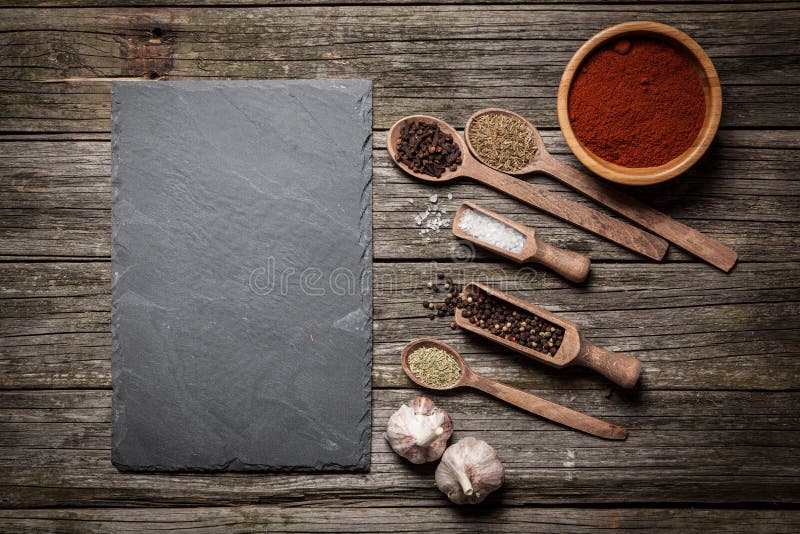Stone Board with Different Spices Stock Image - Image of background ...