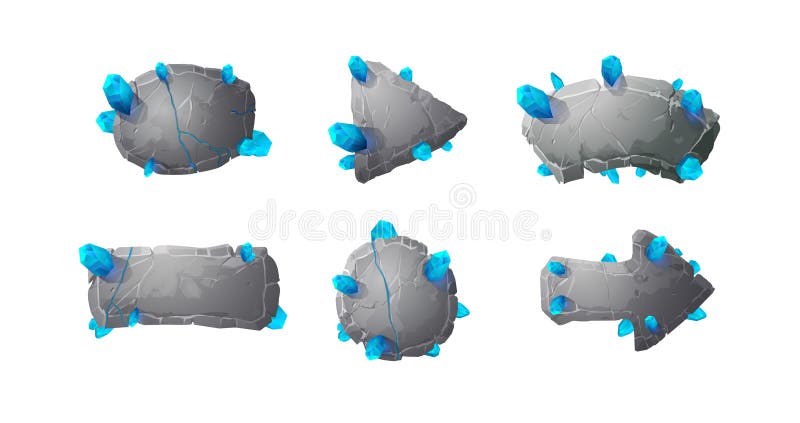 Stone Boards Set with Blue Crystals, Vector Arrow, Arc Square Triangle ...