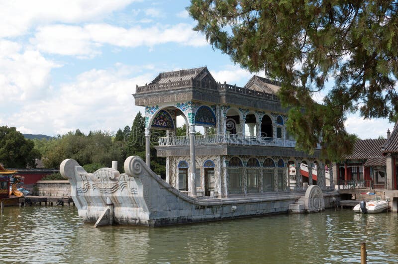 Stone boat in the lake stock photo. Image of attractions - 228703948