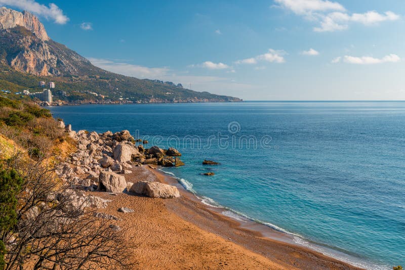 Stone Boulders on an Empty Seashore Stock Photo - Image of coastline ...