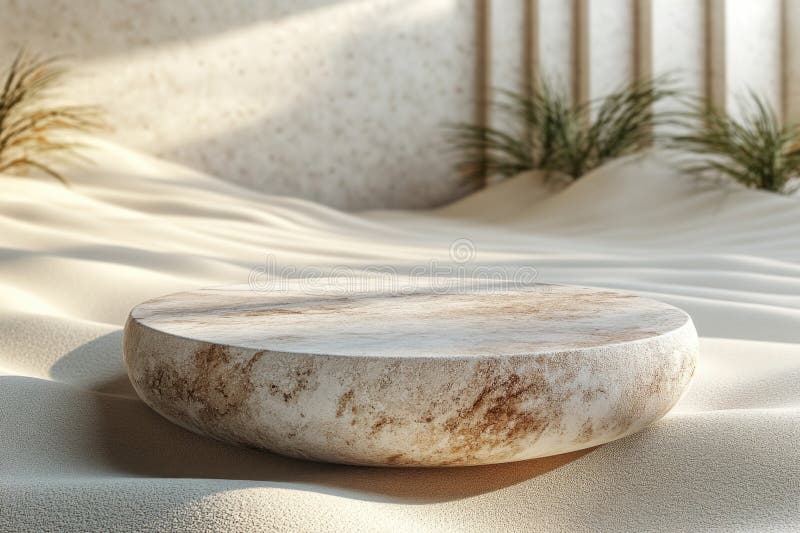 A Stone Bowl Sits Atop a Sandy Beach, Ideal for Decoration or As a Prop ...