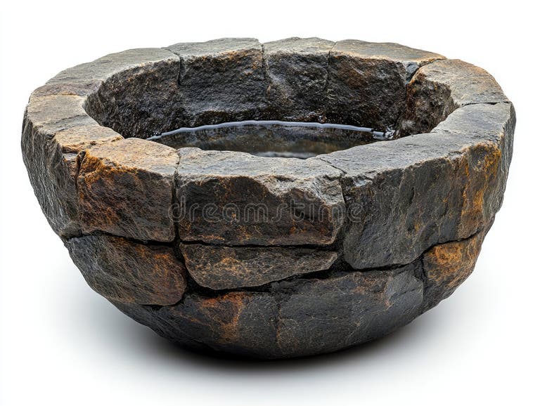 Rustic Stone Well Basin with Water Stock Illustration - Illustration of ...