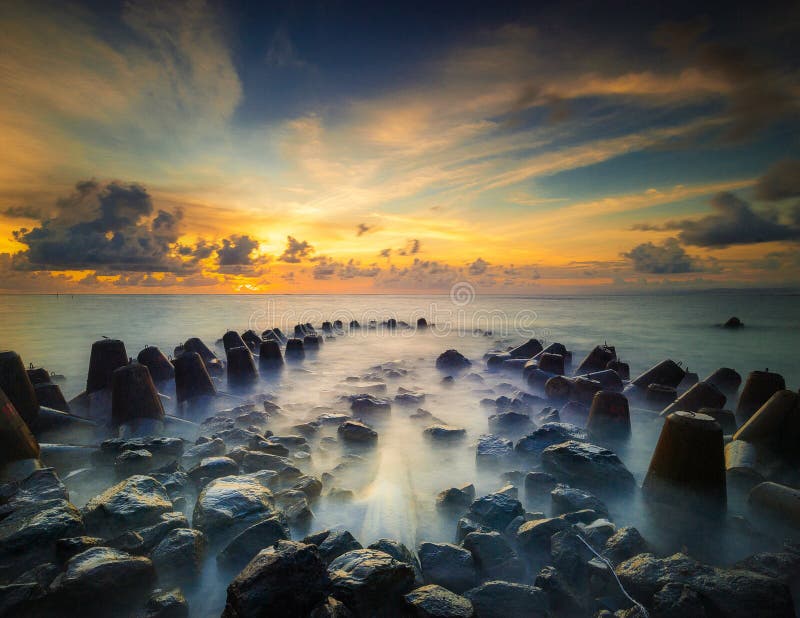 Stone Breaker for with Sunset View Stock Photo - Image of breaker ...