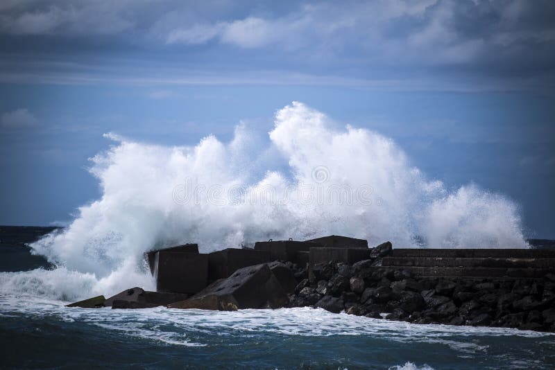 Stone Breakwater with Breaking Waves. Stock Photo - Image of coast ...
