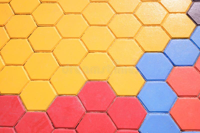 Stone Brick Blocks Pavement Floor Background with Colorful Hexagon ...