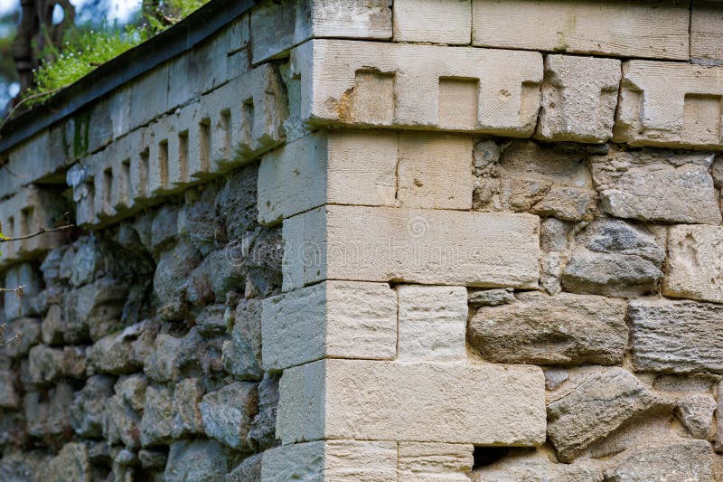 Stone Brick Wall Corner with Rustic Texture and Architectural Details ...
