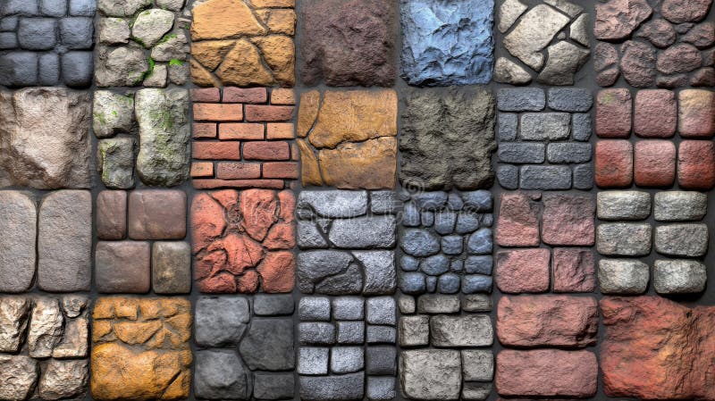 Stone and Brick Wall Texture with Different Styles Stock Illustration ...