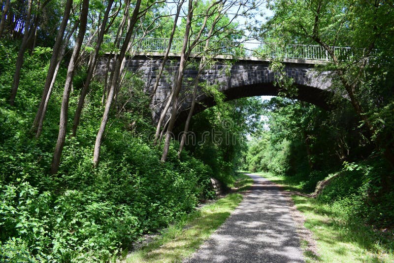 Old Stone Bridge Above a Bike Road, Former Railroad Stock Image - Image ...
