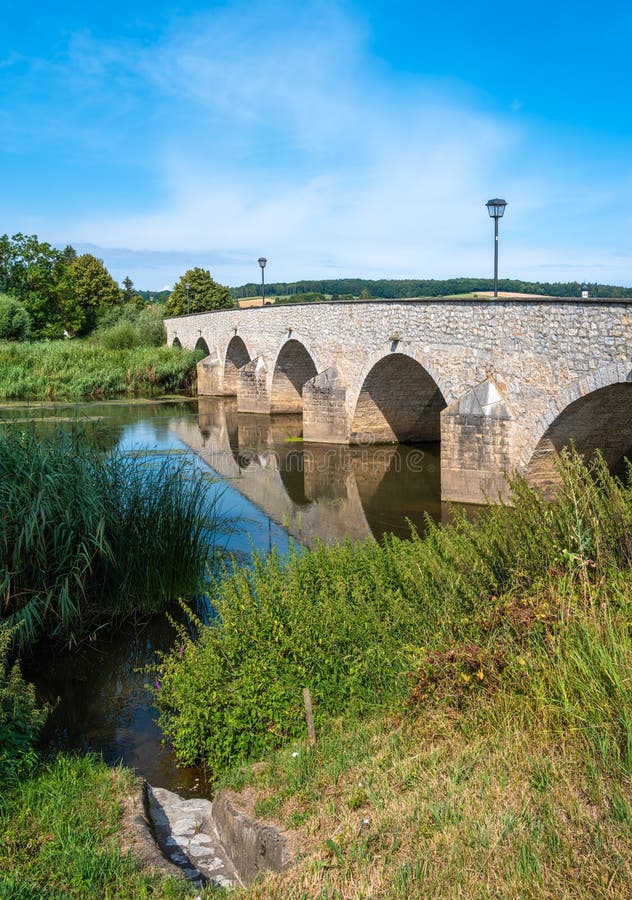 Stone Bridge with Arches Over Wornitz River Stock Image - Image of road ...