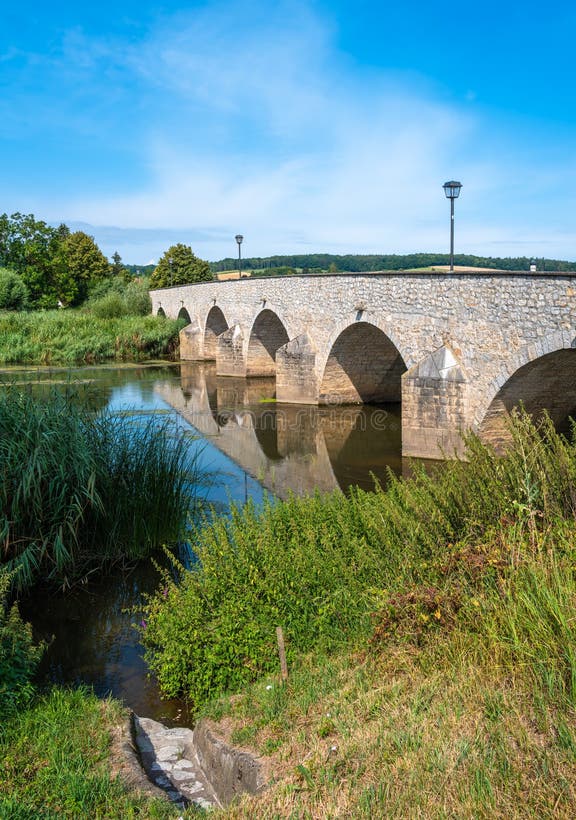 Stone Bridge with Arches Over Wornitz River Stock Image - Image of road ...