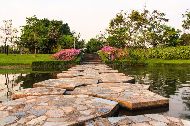 Stone Bridge in Beautiful Garden Stock Image - Image of beautiful ...