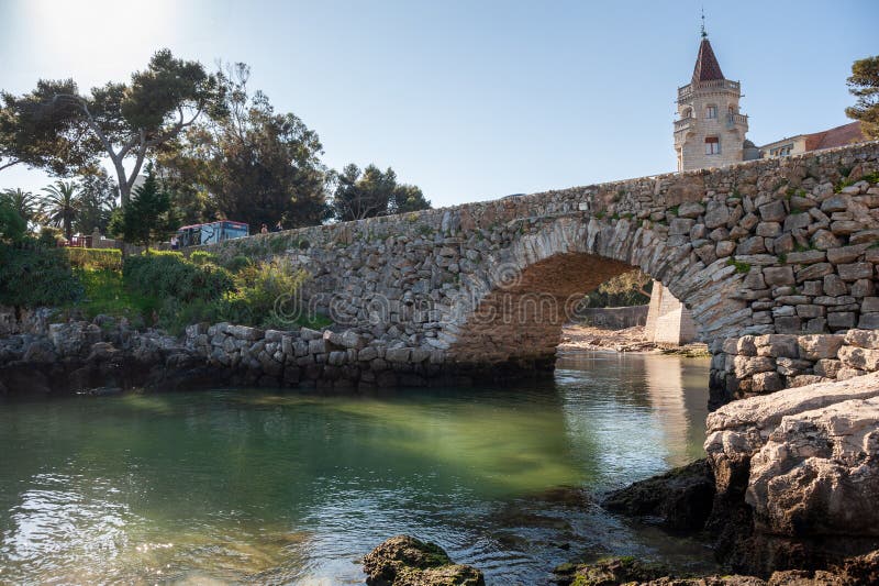Stone Bridge Coastal View Cascais Portugal Stock Photos - Free ...