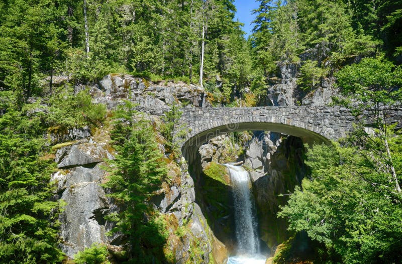 Stone Bridge Crosses Steps of Christine Falls Stock Photo - Image of ...
