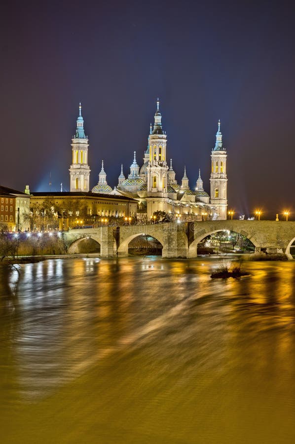 Stone Bridge on Ebro River at Zaragoza, Spain Stock Image - Image of ...
