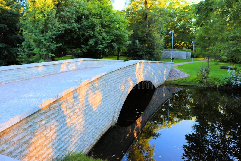 Stone Bridge Over the Canal Stock Image - Image of landscape, forest ...