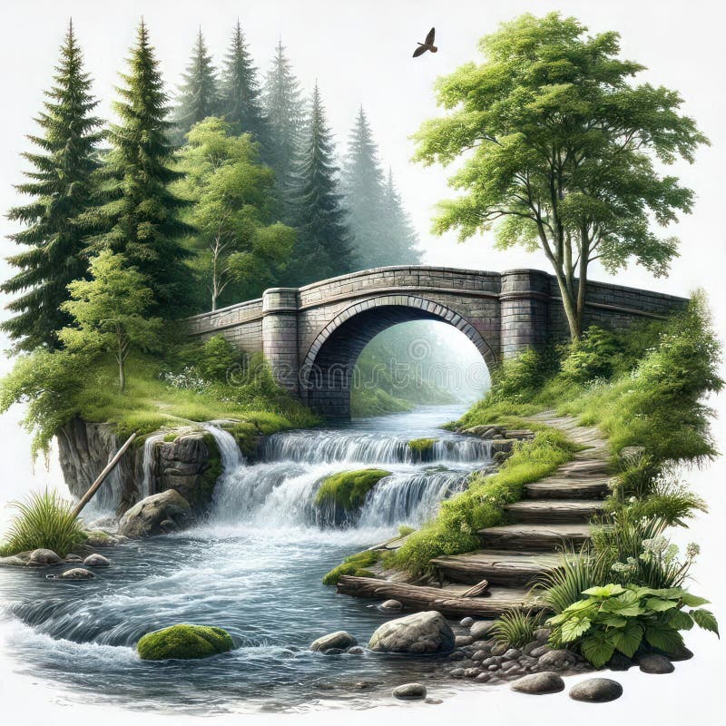 A Stone Bridge Over a Forest Stream. Stock Photo - Image of ...