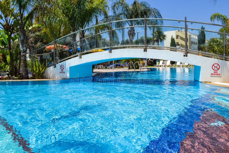 Stone Bridge Over the Outdoor Pool Stock Photo - Image of climate ...