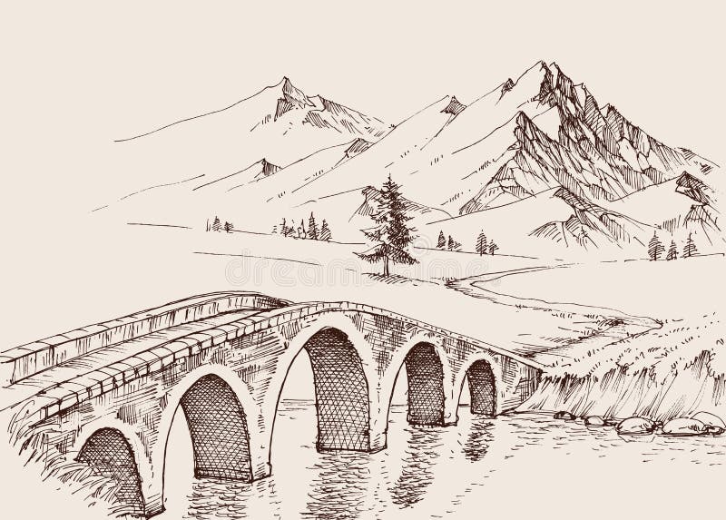 Bridge Over Water Drawing Stock Illustrations – 1,612 Bridge Over Water ...