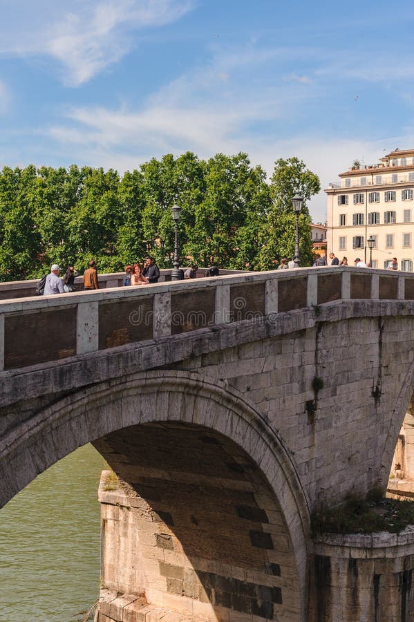 Stone Bridge Over the River, Rome, Italy Editorial Stock Photo - Image ...