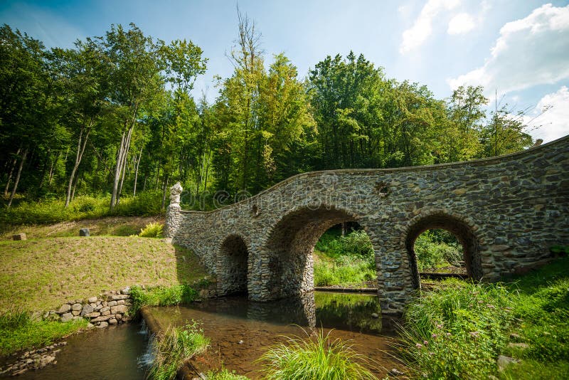 A Stone Bridge Over a River in Summer at the Park. Stock Photo - Image ...