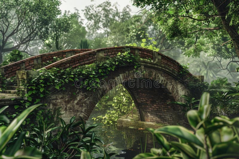Stone Bridge Over a Small Pond, Suitable for Various Outdoor Themes ...